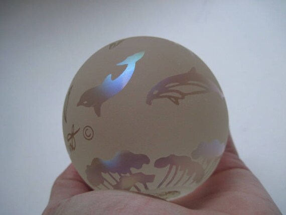 Vintage Arthur Court Glass Paperweight with Iridescent Whales | Etsy