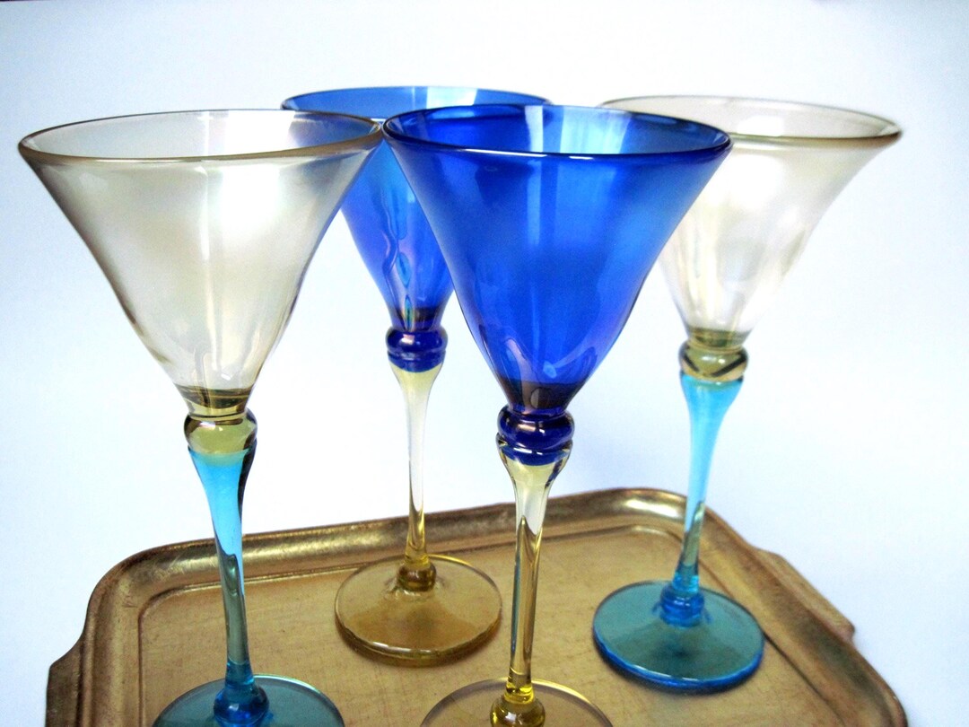 Rick Strini Signed Art Glass Stemware Wine Glasses 2 Sets - Etsy