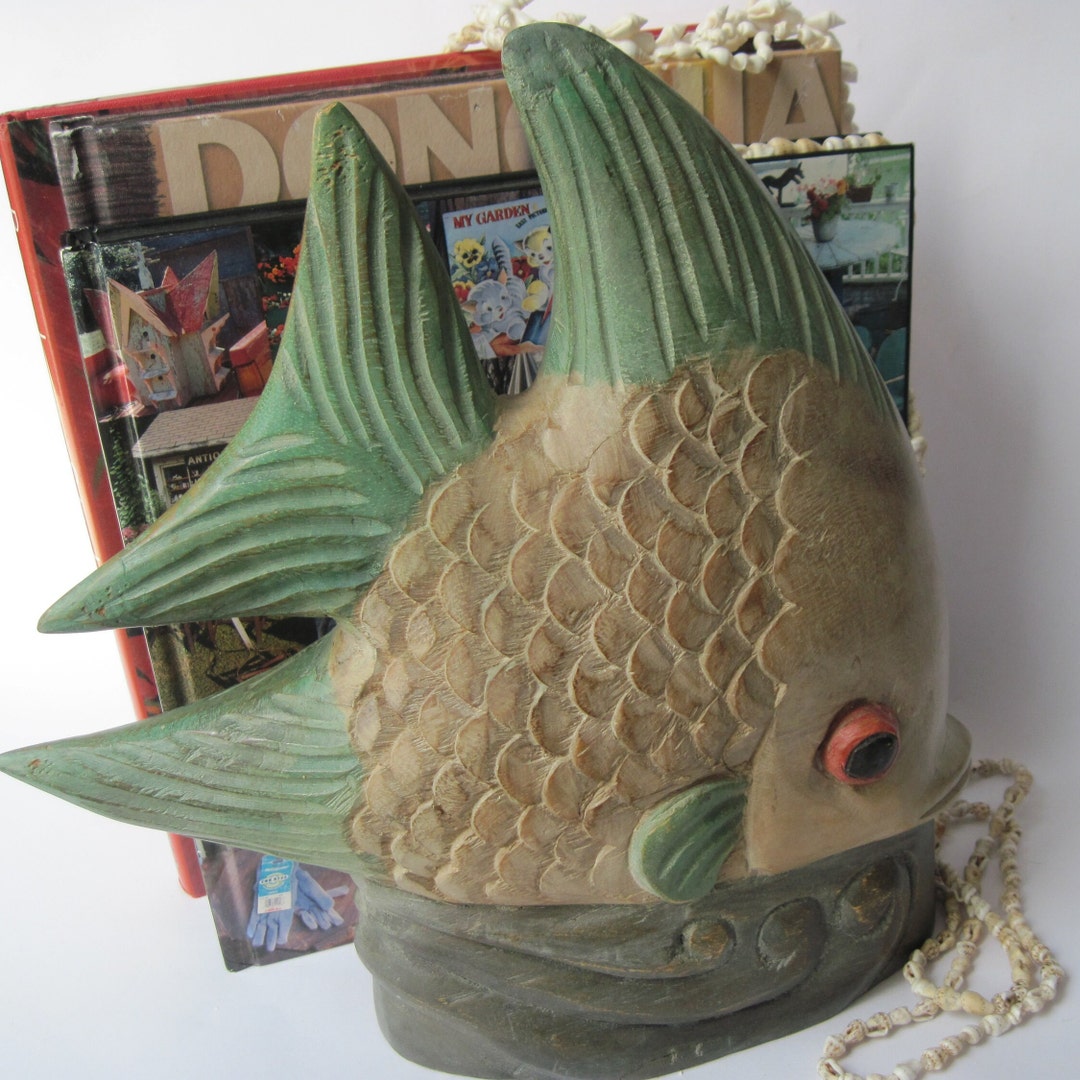 Vintage Large Carved Wood Tropical Fish - Etsy
