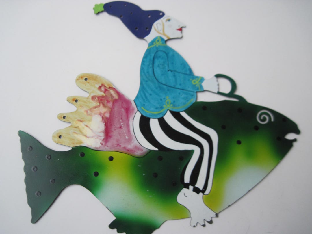 Vintage Judie Bomberger Man Riding Fish - Etsy