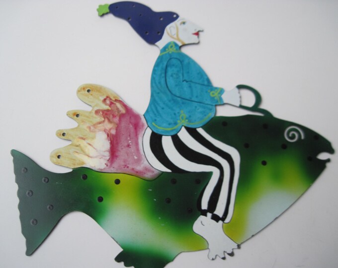 Vintage Judie Bomberger Man Riding Fish - Etsy