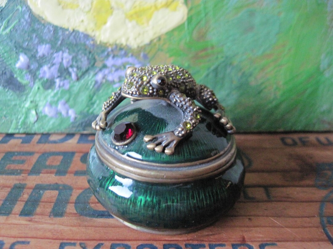 Vintage Enamel Rhinestone Frog Trinket Box Perry Borelli - Etsy