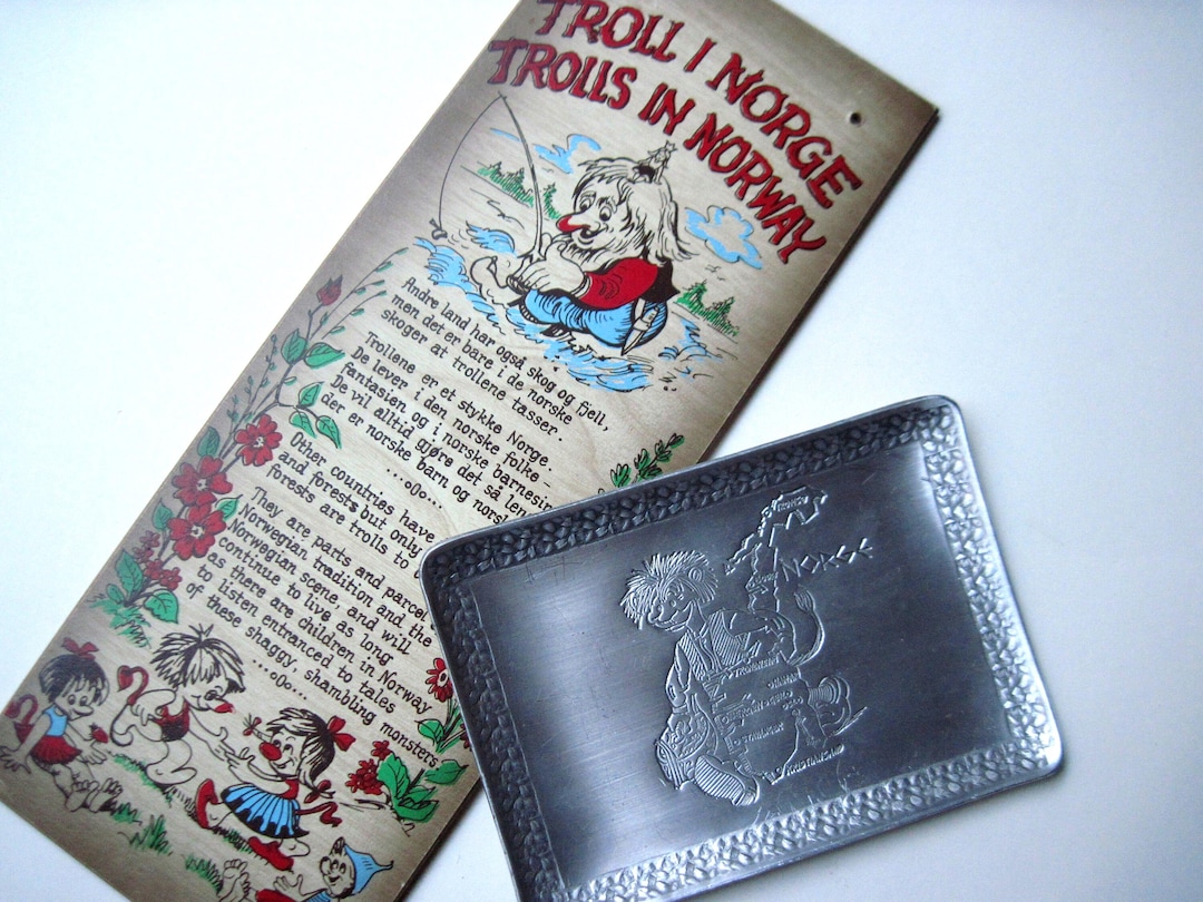 Vintage Pair of Norwegian Troll Items-norge Plaque and Metal Tray - Etsy