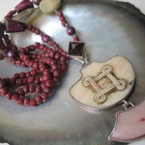 Vintage Designer Janice Lee Ripley Bone Pendant Beaded and Sterling ...