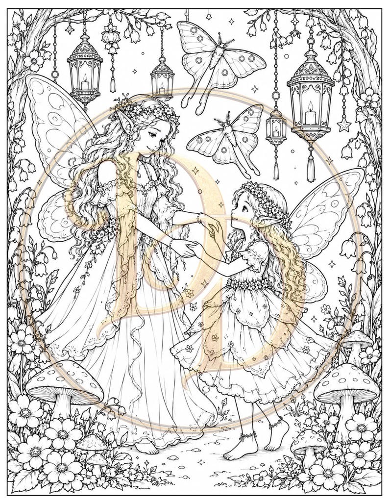 Fairy Mother Daughter Coloring Pages | Whimsical Fantasy Scenes (PDF ...