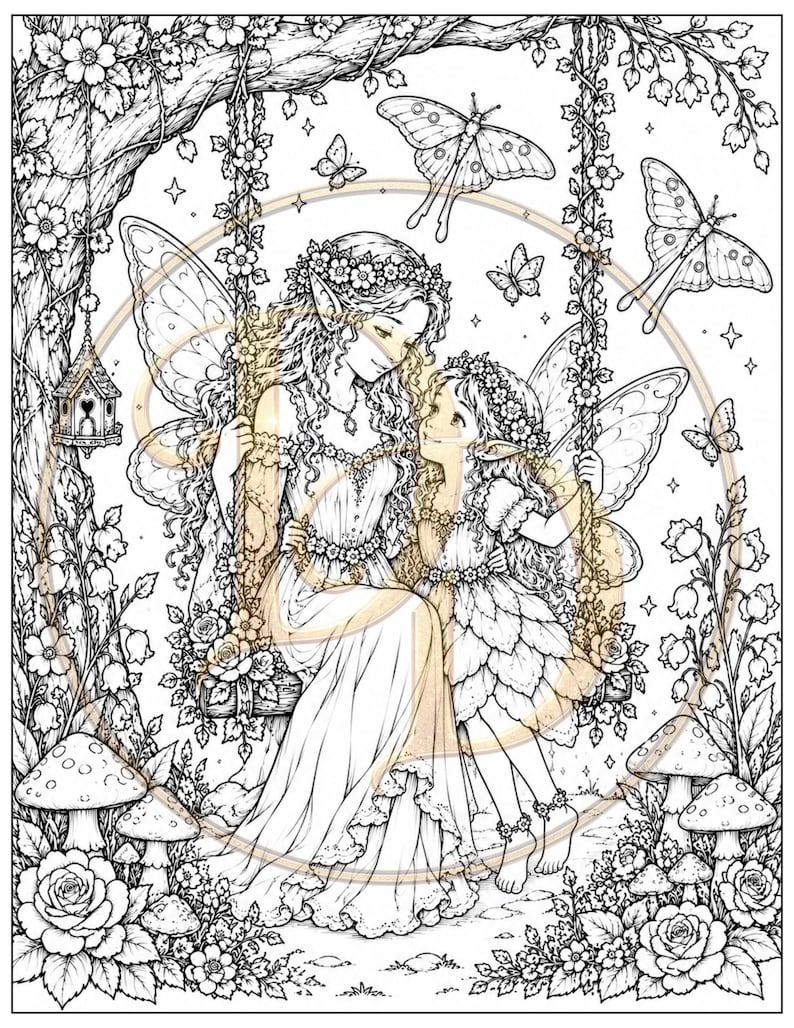Fairy Mother Daughter Coloring Pages | Whimsical Fantasy Scenes (PDF ...