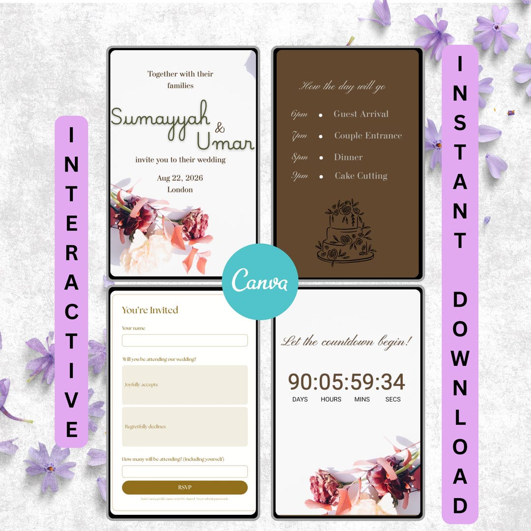 Mobile Wedding Website Template, Neutral Floral Terracotta, Canva ...