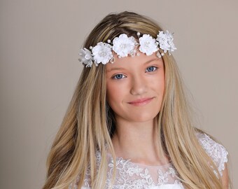 First Communion Ribbon Braided Headband With White Satin - Etsy