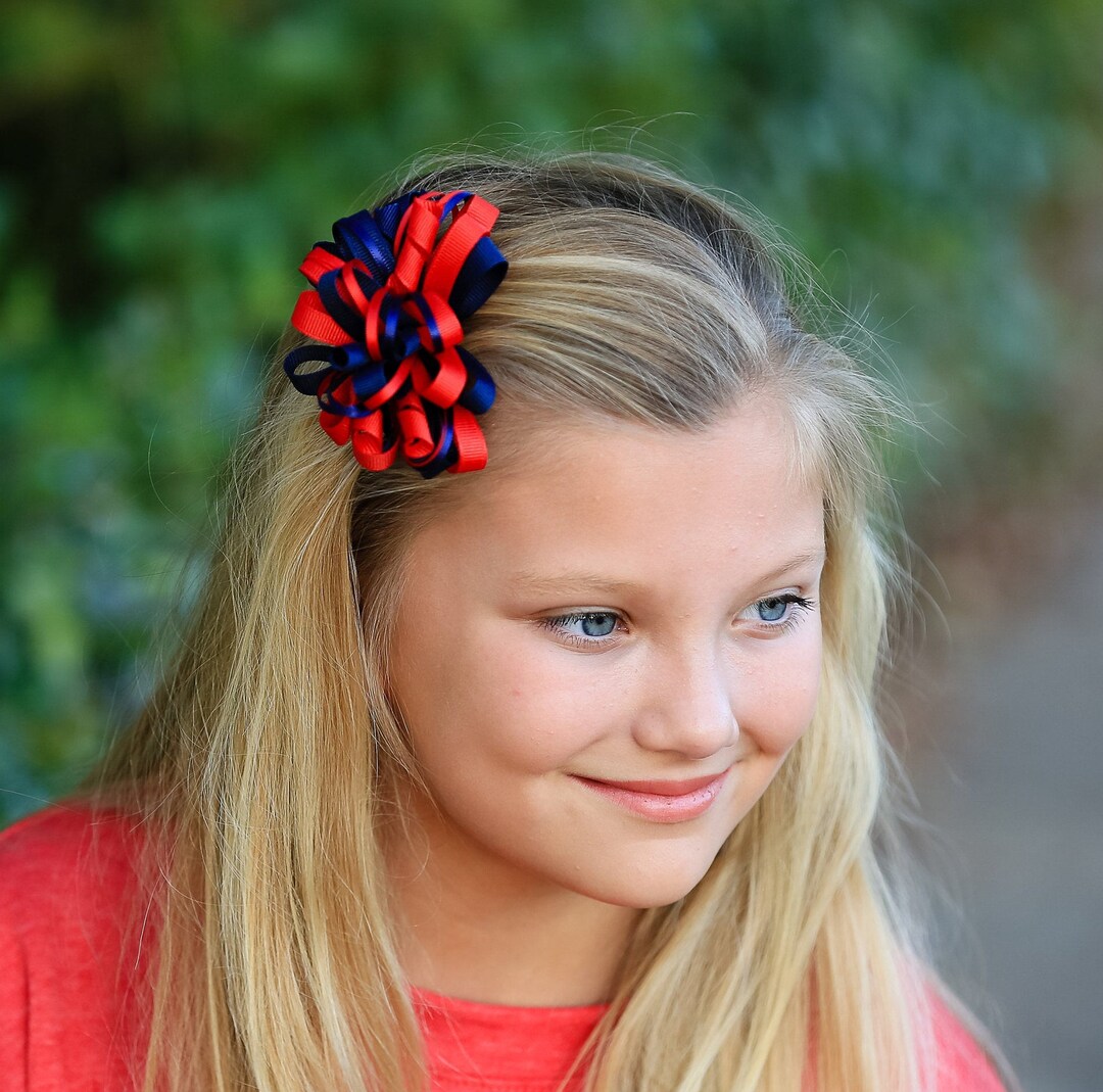 Navy & Red Loopy Hair Bow - School Uniform Hair Bows, Navy and Red Hair ...