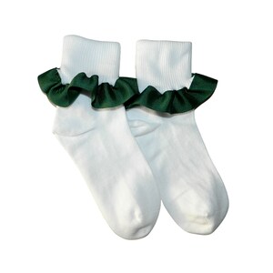 Hunter Green Ruffle White Ankle Socks - School Uniform Socks, Girl's ...