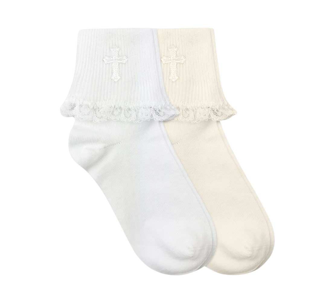 White or Ivory Lace Cross Socks Girl's Cross Socks, Cross Socks, 1st ...