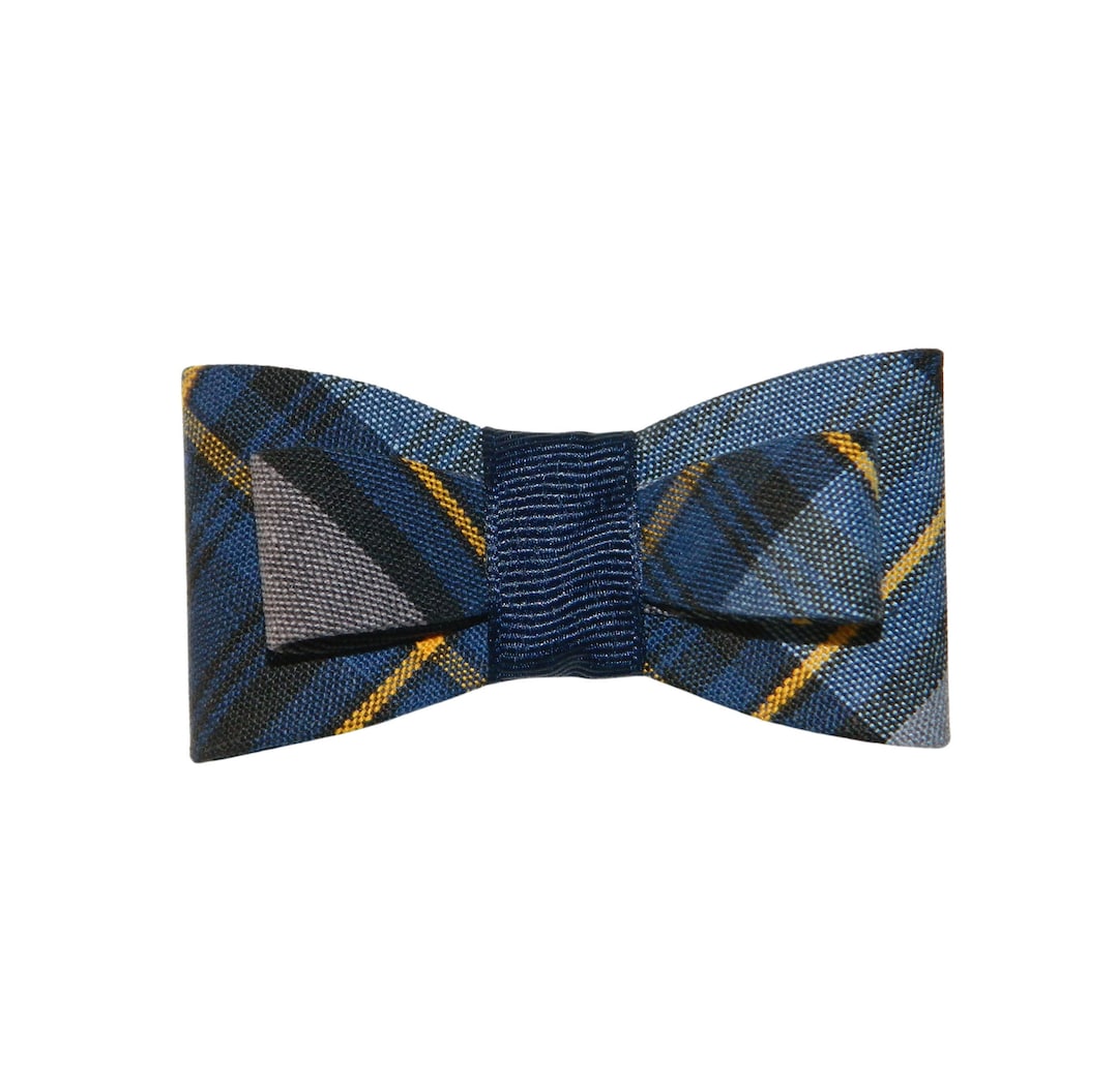 Gray, Navy & Gold Plaid Tuxedo Hair Bow - School Uniform Hair Bows ...