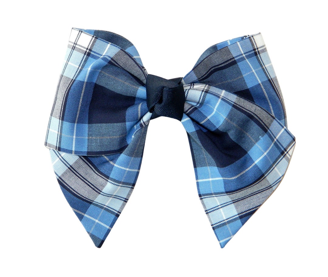 Navy, Lt Blue & White Plaid Hair Bow - School Uniform Plaid Hair Bows ...
