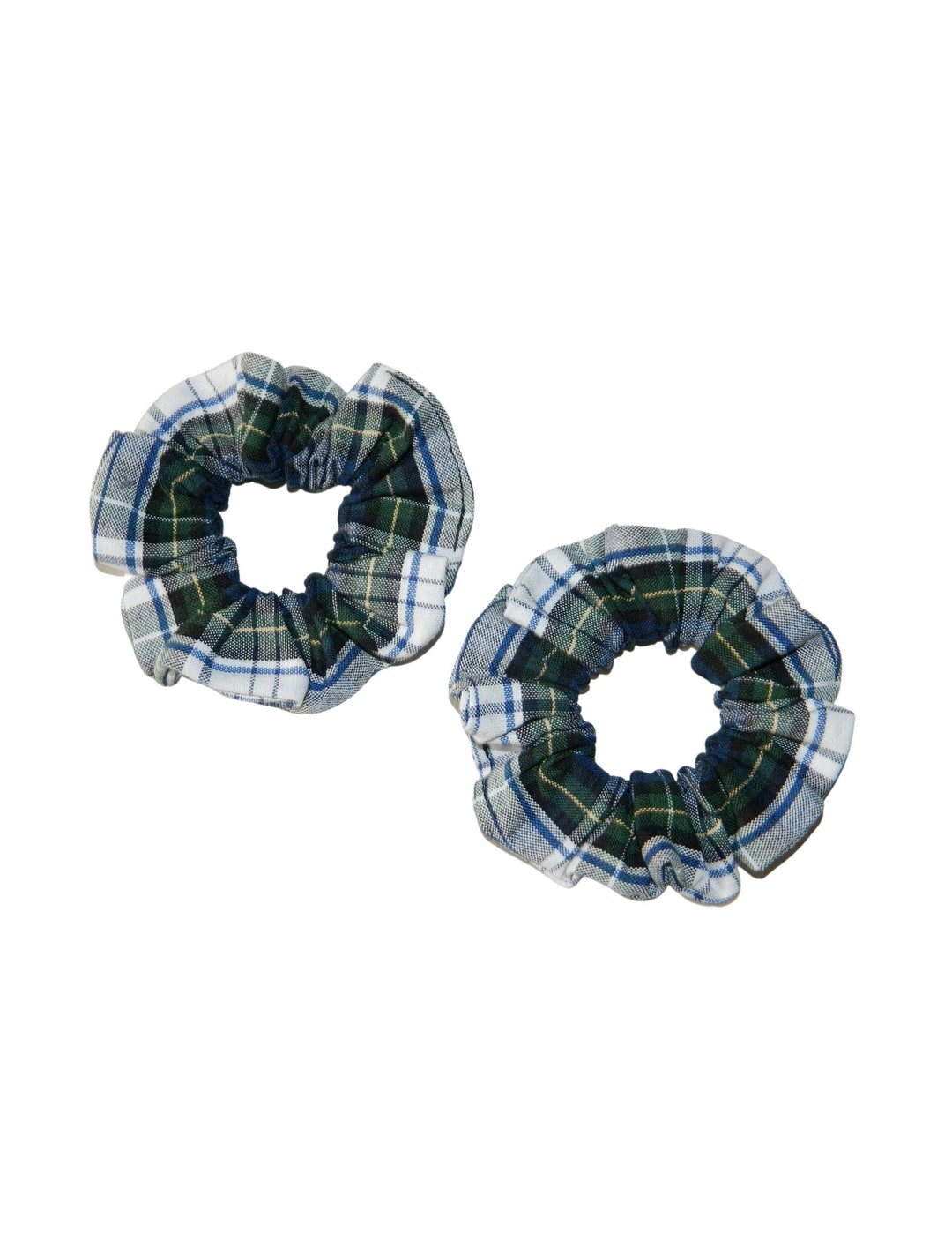 Navy, White & Green Plaid Pigtail Scrunchies - Plaid 80 Scrunchies ...