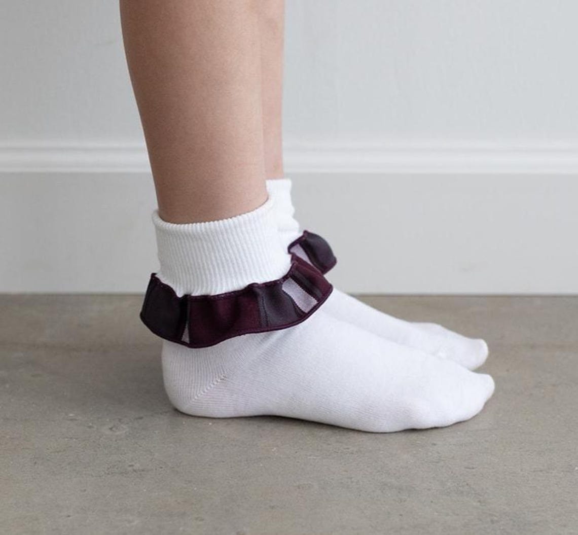 Burgundy & Gray Plaid Ruffle Ankle Socks - Burgundy and Gray Plaid ...