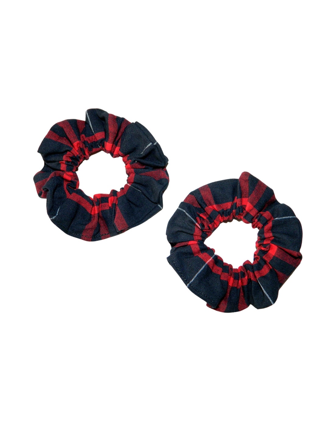 Navy & Red Plaid Pigtail Scrunchies - Plaid Scrunchies, Navy and Red ...