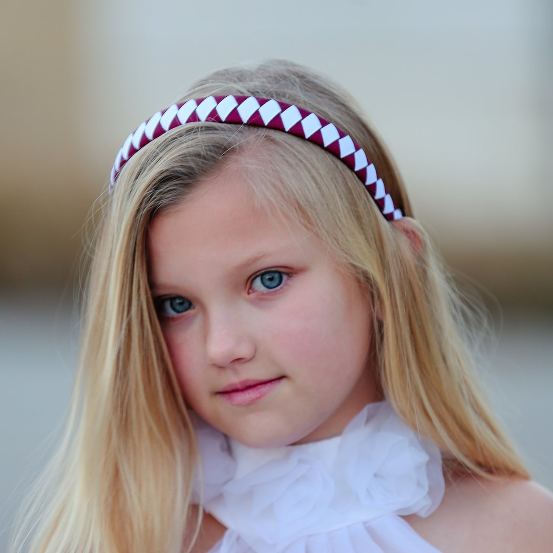 Burgundy & White Diamond Woven Headband - School Uniform Headband ...