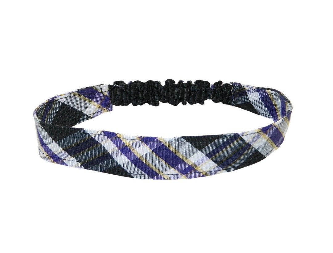 Purple, White & Black Plaid Elastic Headband - Plaid Headbands, School ...