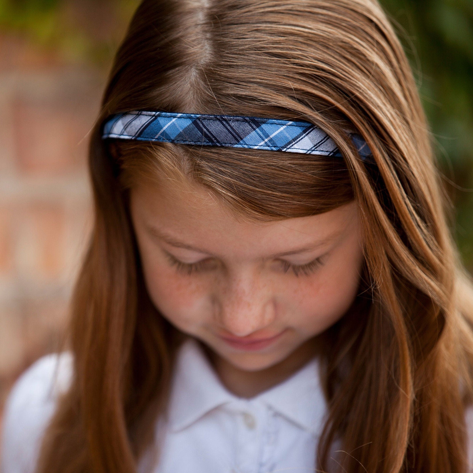 Navy, Lt Blue & White Plaid Thin Headband - School Uniform Headbands ...
