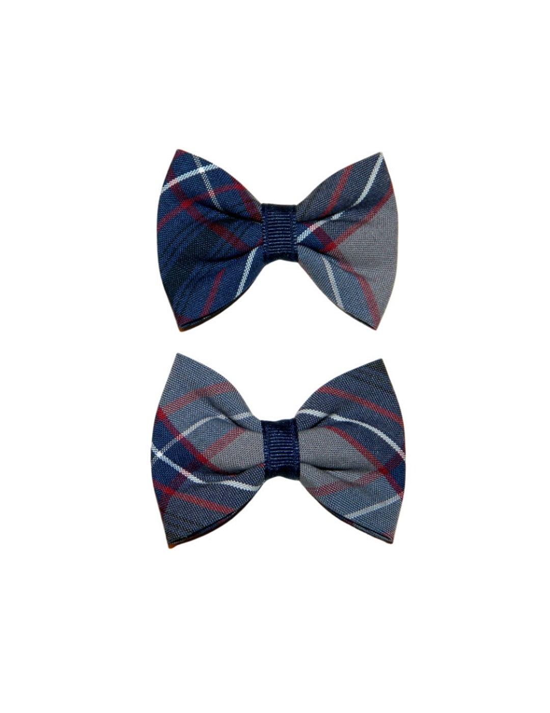 Navy, Gray & Red Plaid Pigtail Bows - School Uniform Bows, Plaid Hair ...