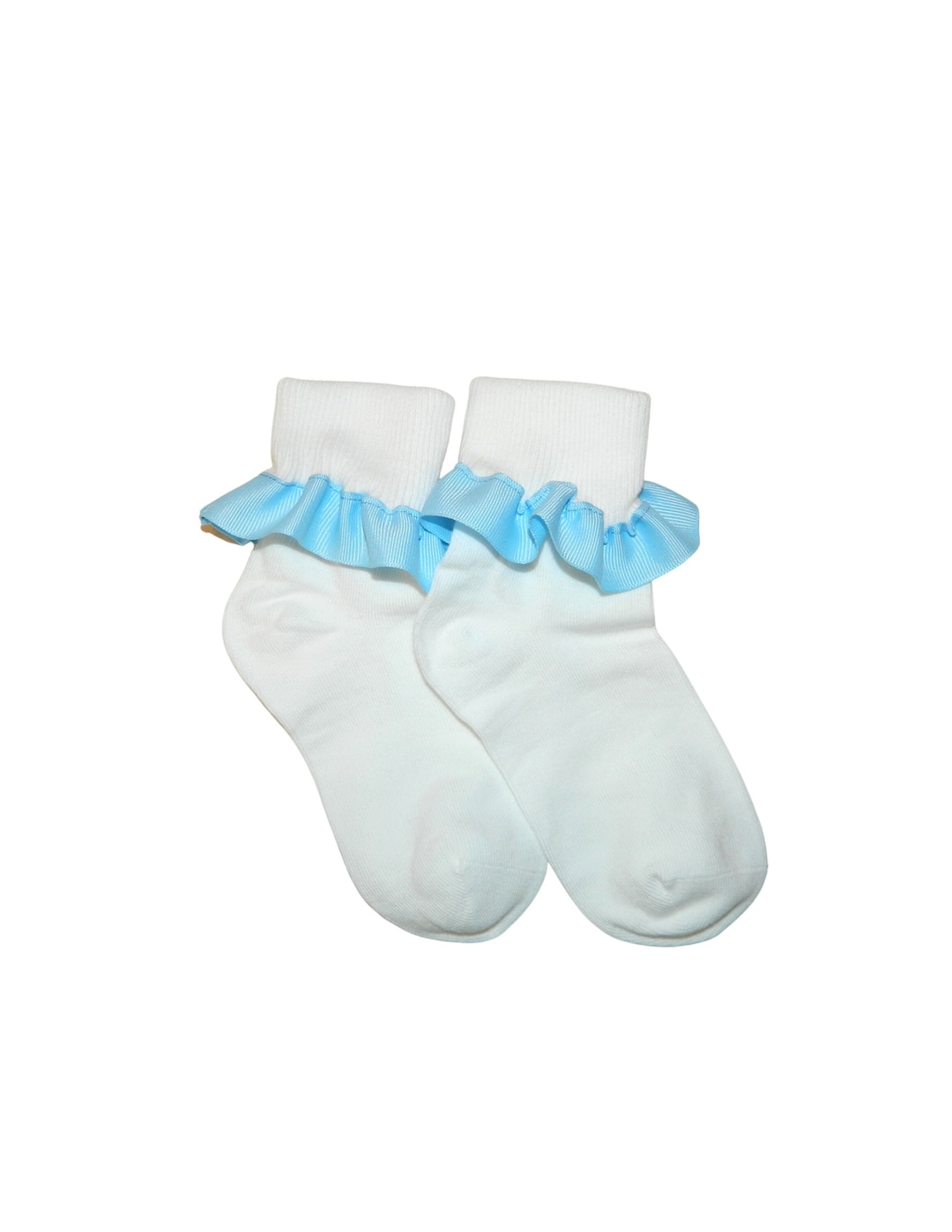 Light Blue Ruffle White Ankle Socks - Girl's Ruffle Socks, Girl's Light ...