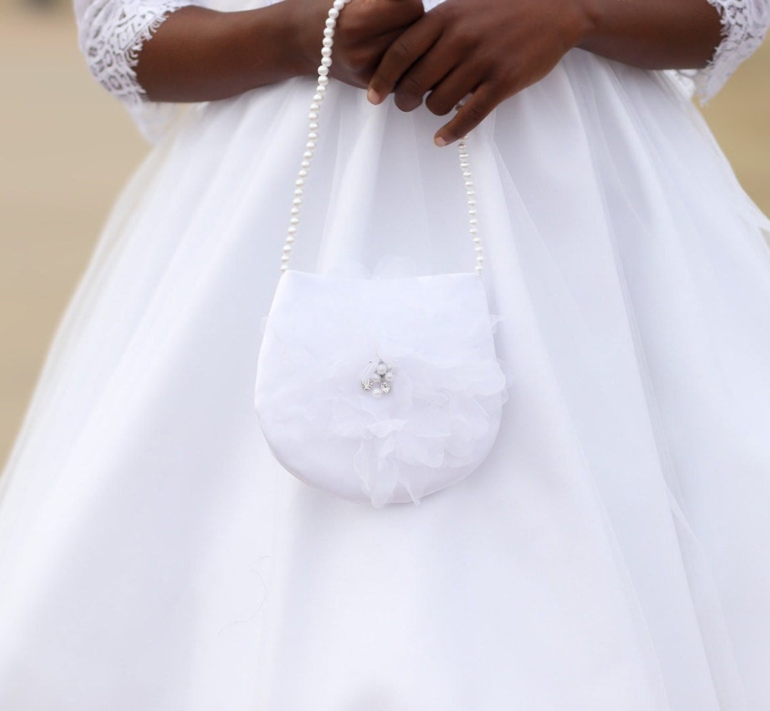 Girl's White or off White Floral Purse Girl's Communion Purse ...