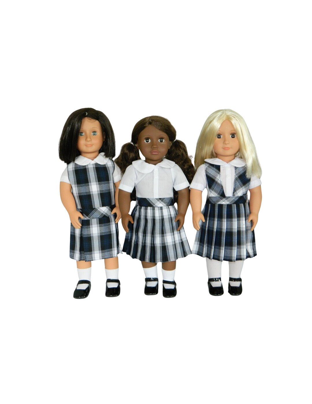 Navy & White Plaid 64 Doll Uniform - Doll School Uniform, Doll Plaid ...