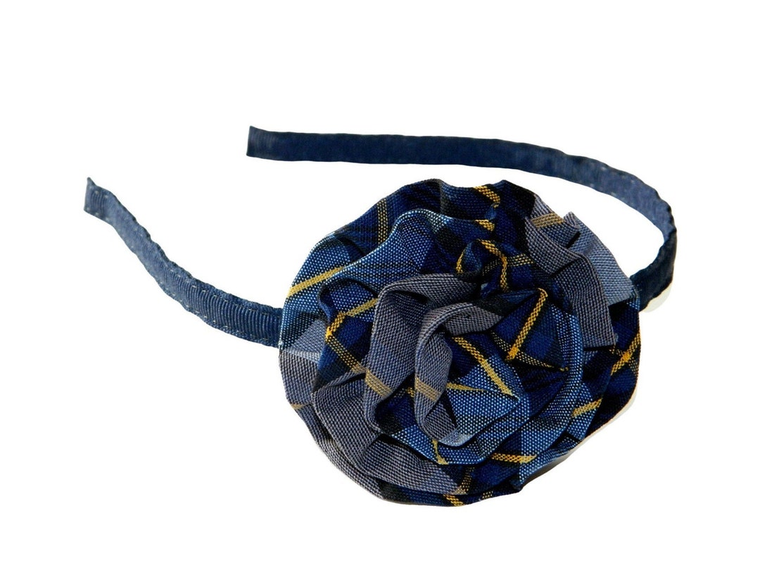 Gray, Navy & Gold Plaid Rosette Headband Plaid Headbands, School Plaid ...