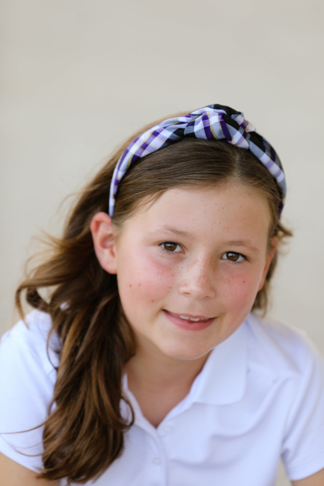 Purple, White, & Black Top Knot Headband - Purple Plaid, Plymouth Plaid ...