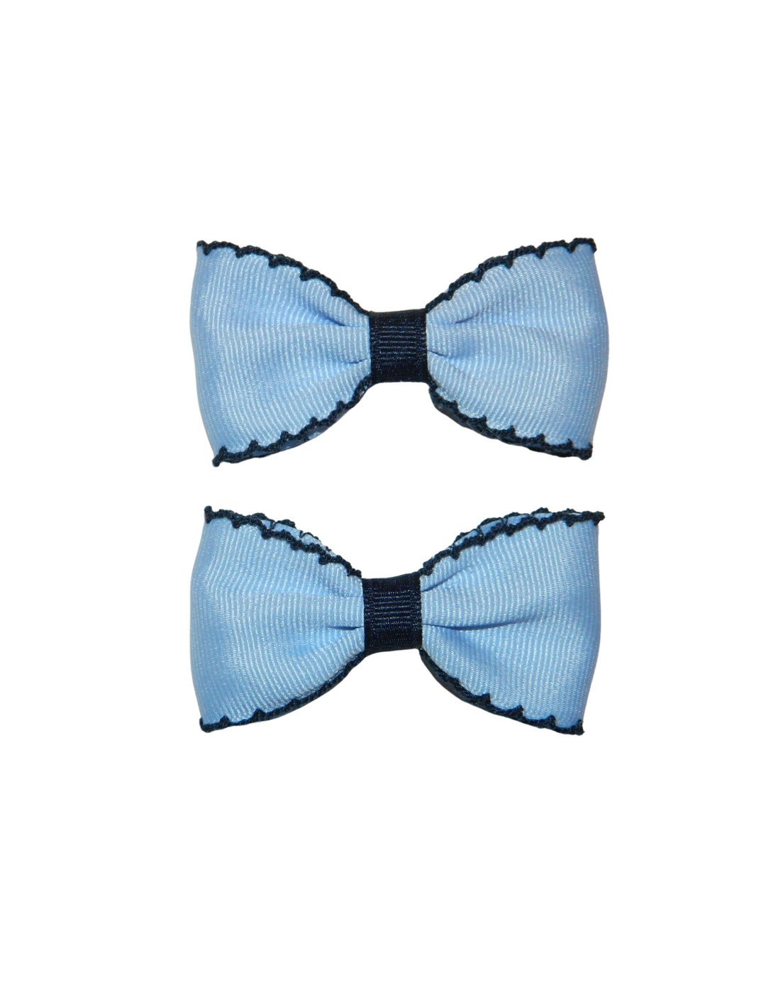 Light Blue & Navy Moonstitch Pigtail Bows - School Uniform Hair Bows ...