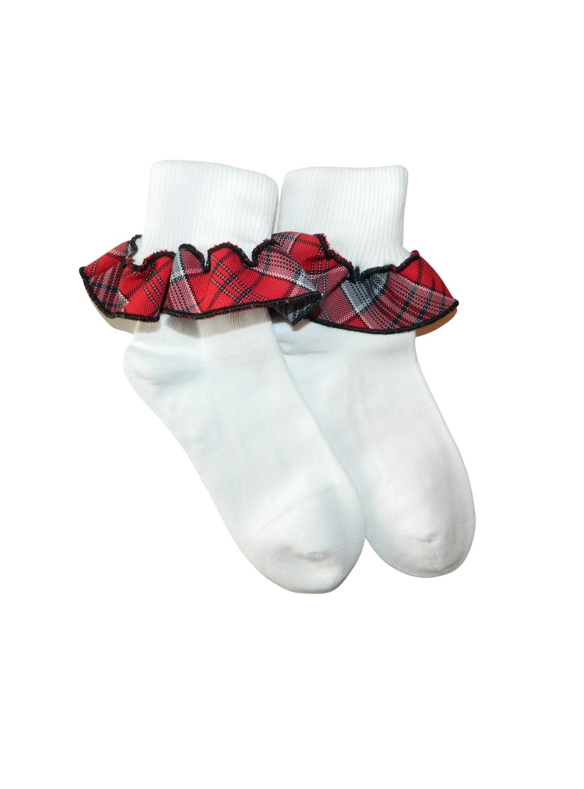 Red & Gray Plaid Ruffle Ankle Socks Red and Grey Plaid | Etsy