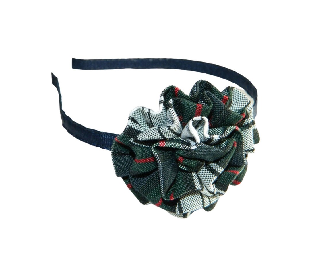 Navy, Green, Red & White Plaid Rosette Headband - School Uniform ...