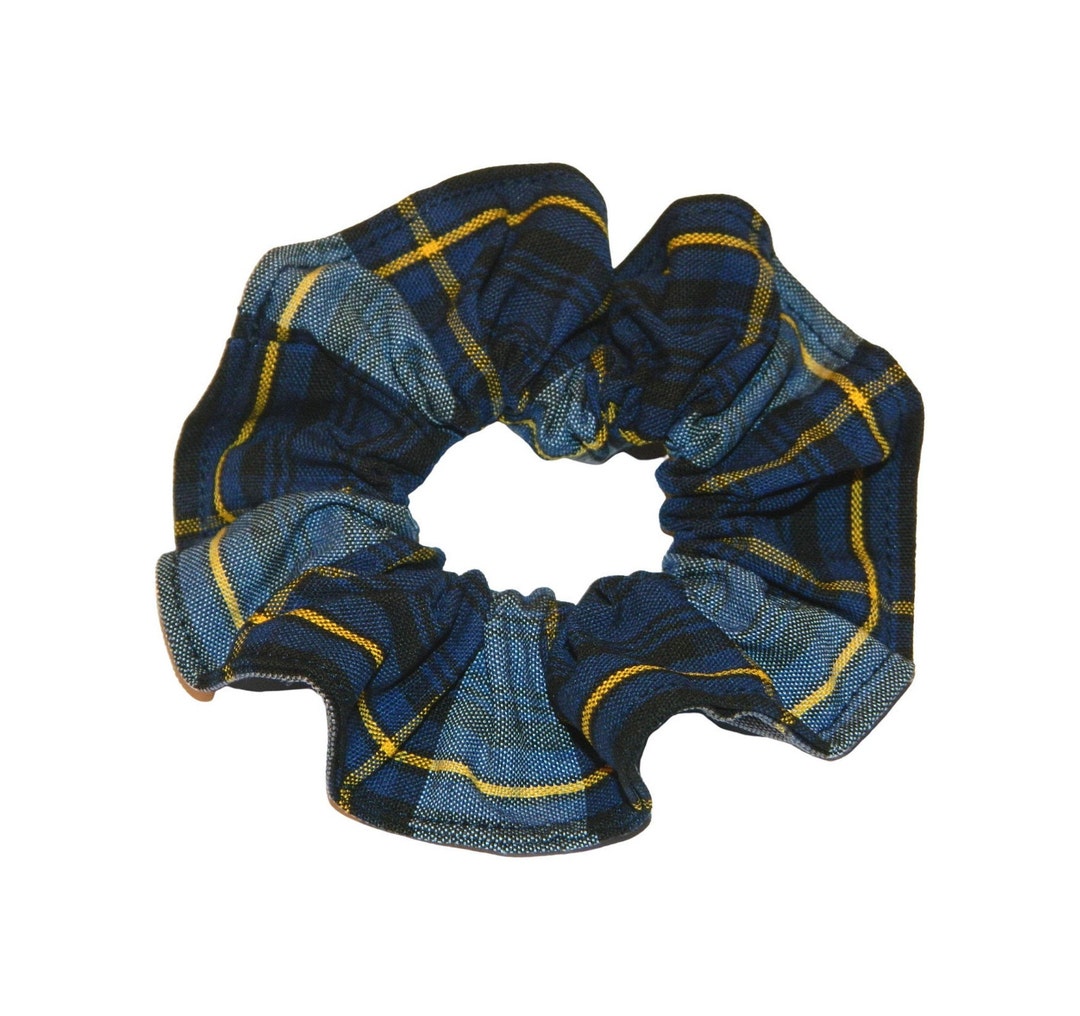 Gray, Navy & Gold Plaid 57 Scrunchie - School Uniform Scrunchies ...