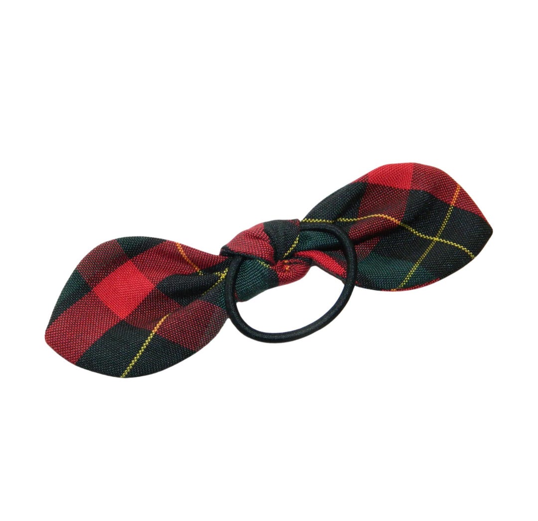 Red & Hunter Green Plaid 66 Bow Hair Tie - School Uniform Plaid Hair ...