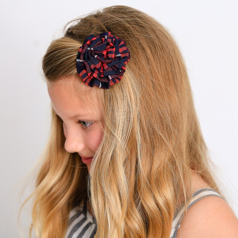 Navy & Red Plaid Rosette Hair Clip School Uniform Hair Bows | Etsy