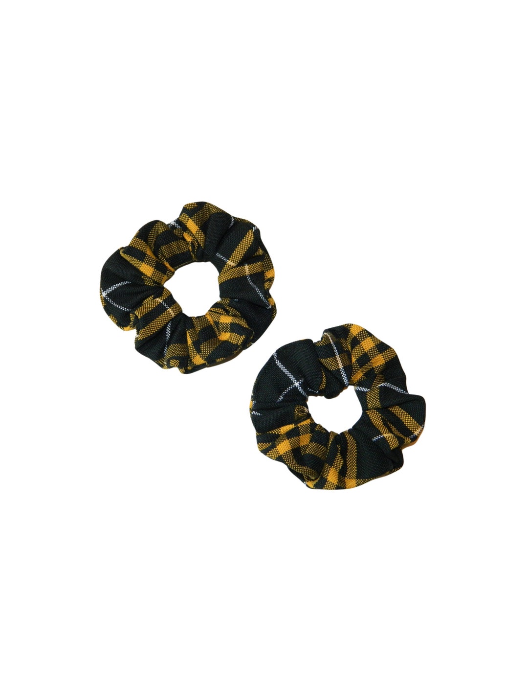 Black & Gold Plaid Pigtail Scrunchies - Plaid Scrunchies, Black and ...