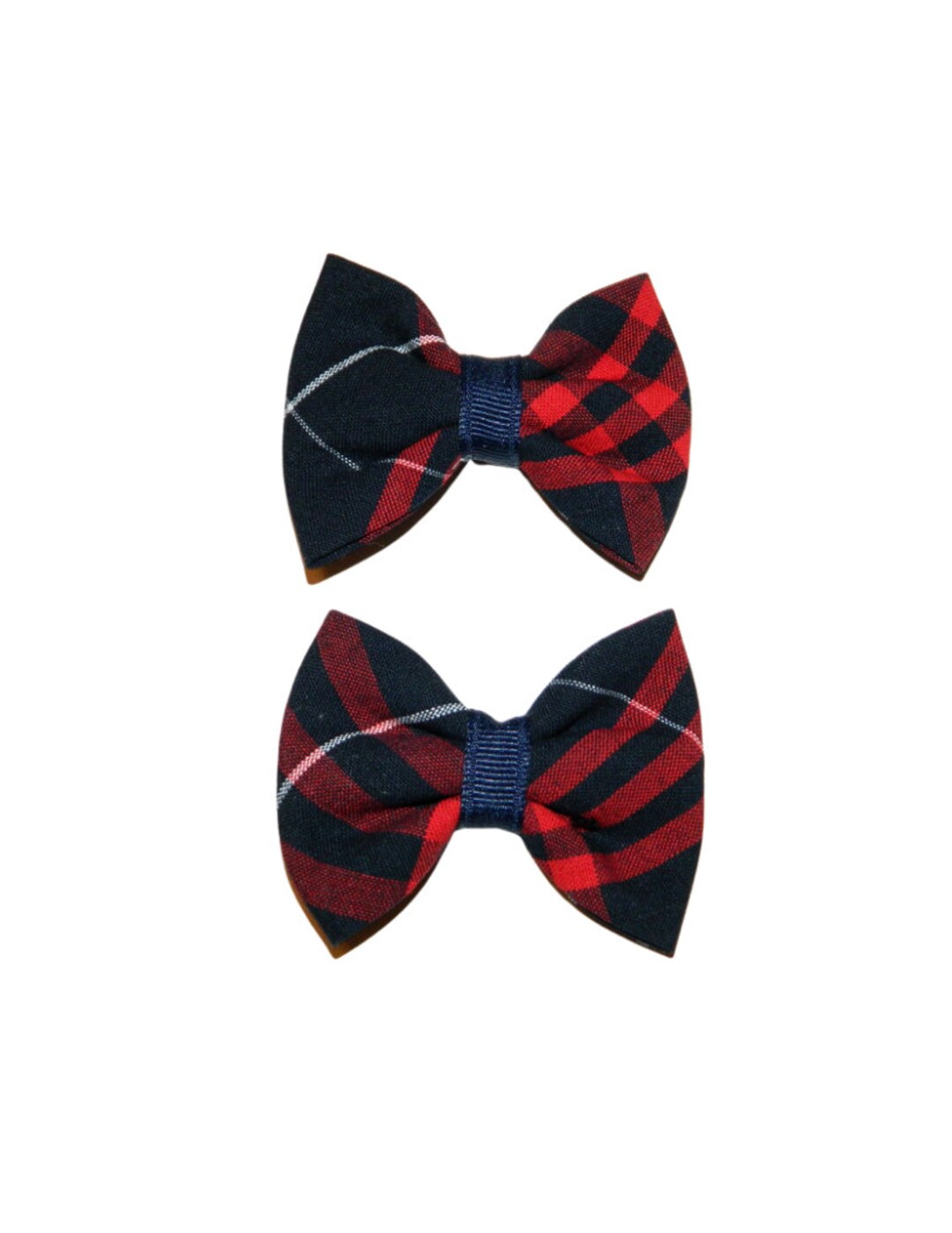 Navy & Red Plaid Pigtail Bows - School Uniform Bows, Navy and Red Plaid ...