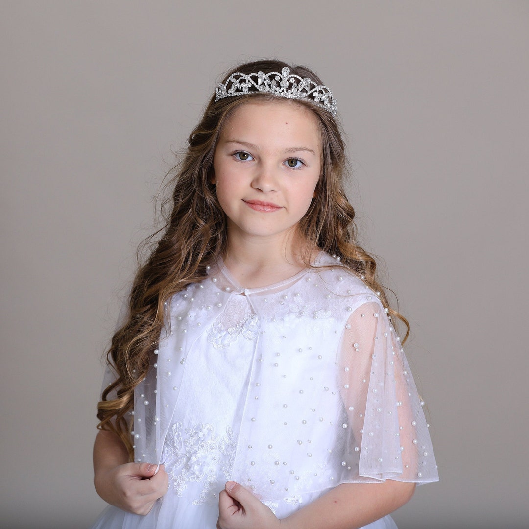 Girl's White Sheer Scattered Pearls Cape Communion Cape, Girl's Dressy ...