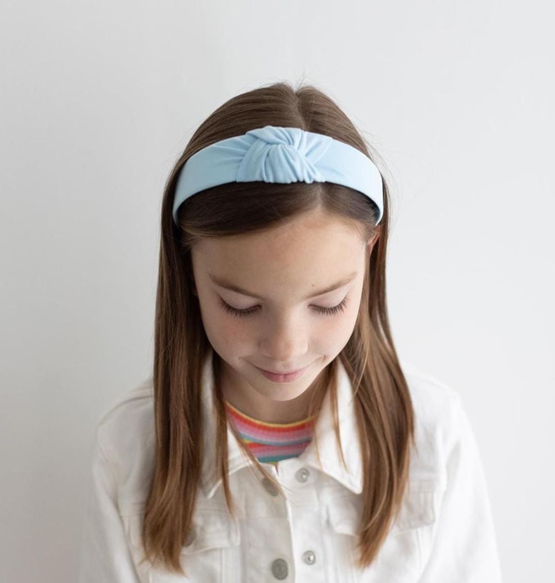 Light Blue Top Knot Headband - Light Blue Headbands, Girl's Top Knot ...