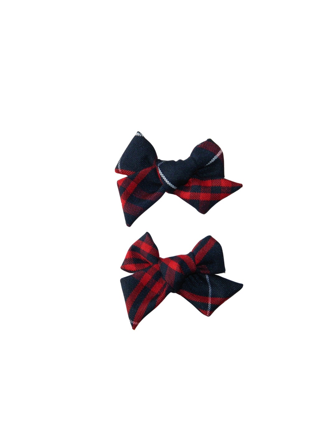 Navy & Red Plaid Butterfly Pigtail Bows - School Uniform Hair Bows ...