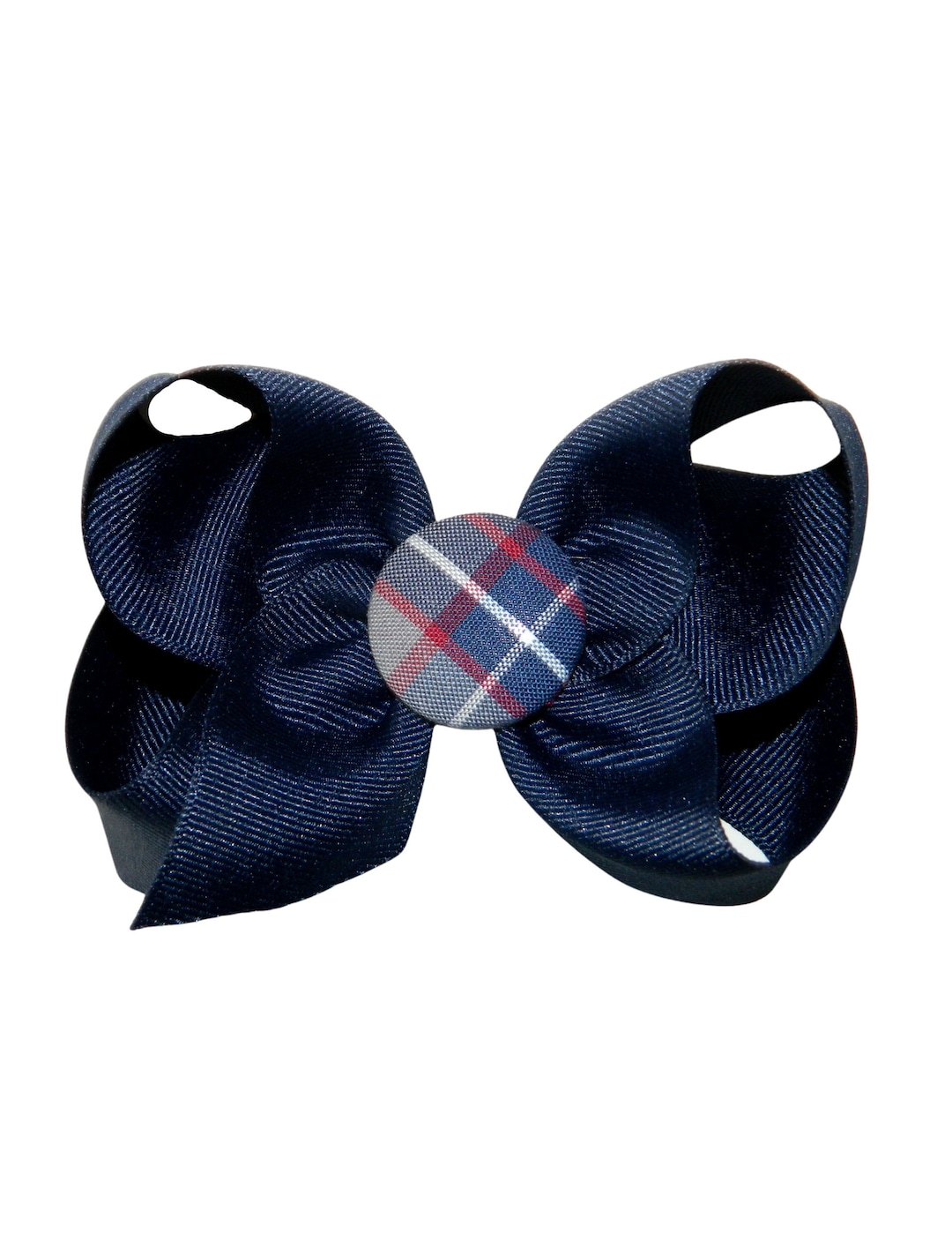 Navy, Gray & Red Plaid Button Bow - School Uniform Hair Bows, Plaid ...