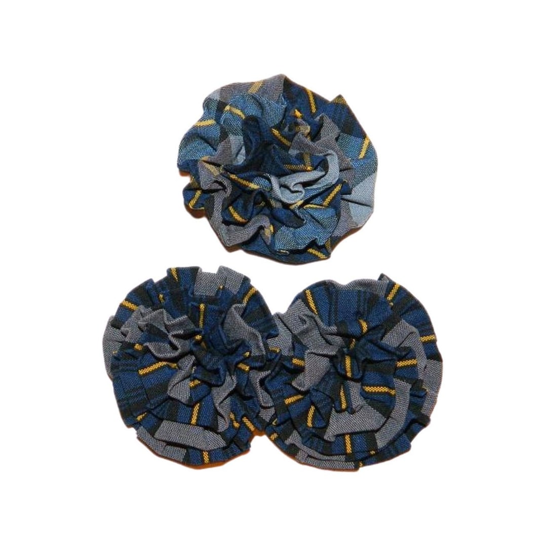 Gray, Navy & Gold Plaid 57 Rosette Hair Clip - School Plaid Hair Bows ...