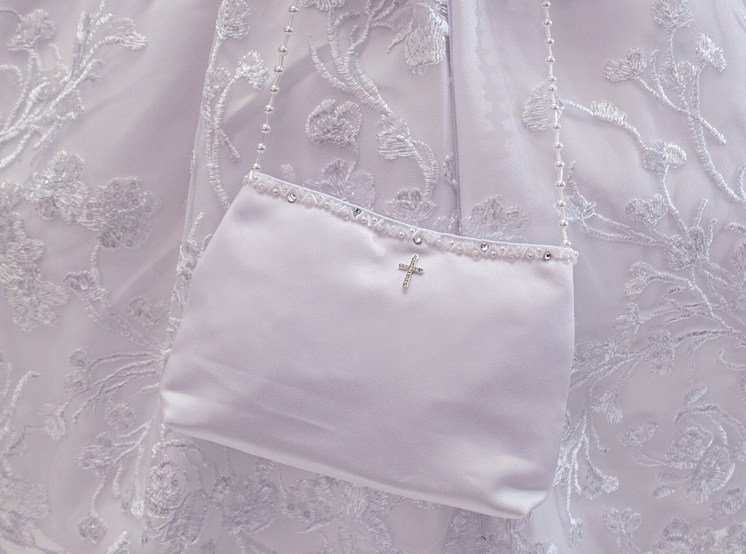 Girl's Beaded & Rhinestone Cross Purse Girls Communion Purse, Girls ...