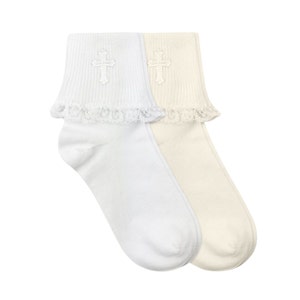 White or Ivory Lace Cross Socks Girl's Cross Socks, Cross Socks, 1st ...