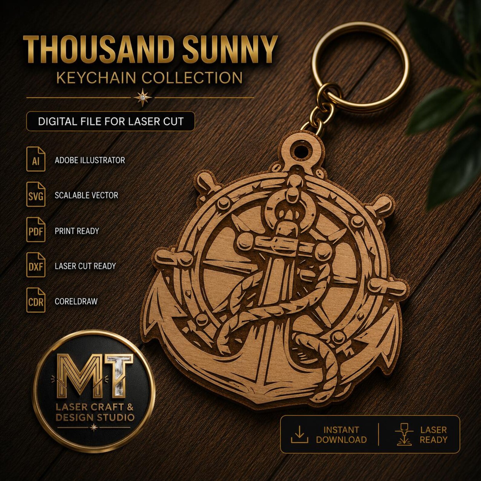 Thousand Sunny Keychain Collection SVG Bundle | One Piece Laser Cut ...