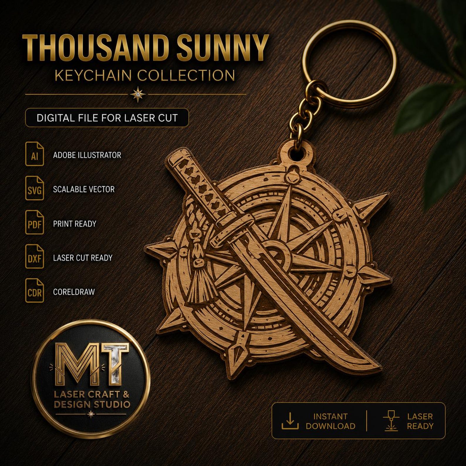 Thousand Sunny Keychain Collection SVG Bundle | One Piece Laser Cut ...