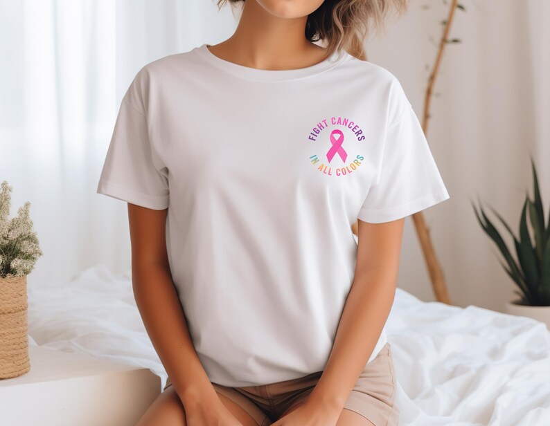 Fight Cancer All Colors Awareness Shirt, Minimalist Ribbon Support Tee ...