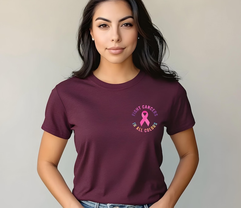 Fight Cancer All Colors Awareness Shirt, Minimalist Ribbon Support Tee ...