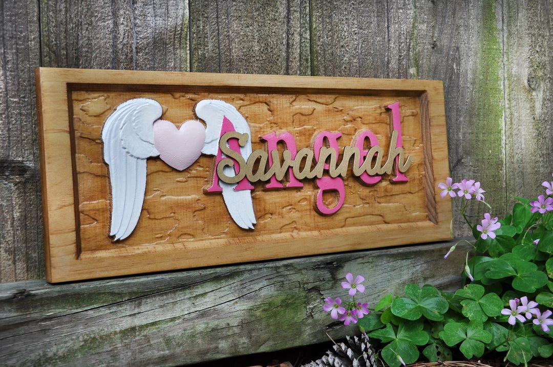Girls Angel Name Plaque - Plaque Sign Birthday Gift Custom Carved Fine ...