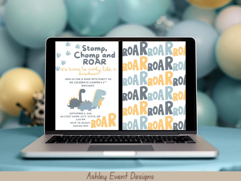 Dinosaur Birthday Invitation, Stomp Chomp Roar Party Template (digital ...
